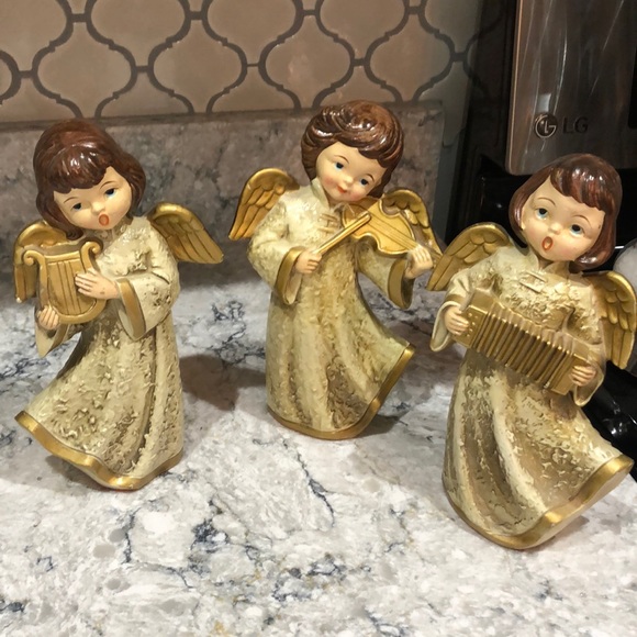 century | Accents | Vintage Mcm Paper Mache Gold Musical Angels Set Of ...
